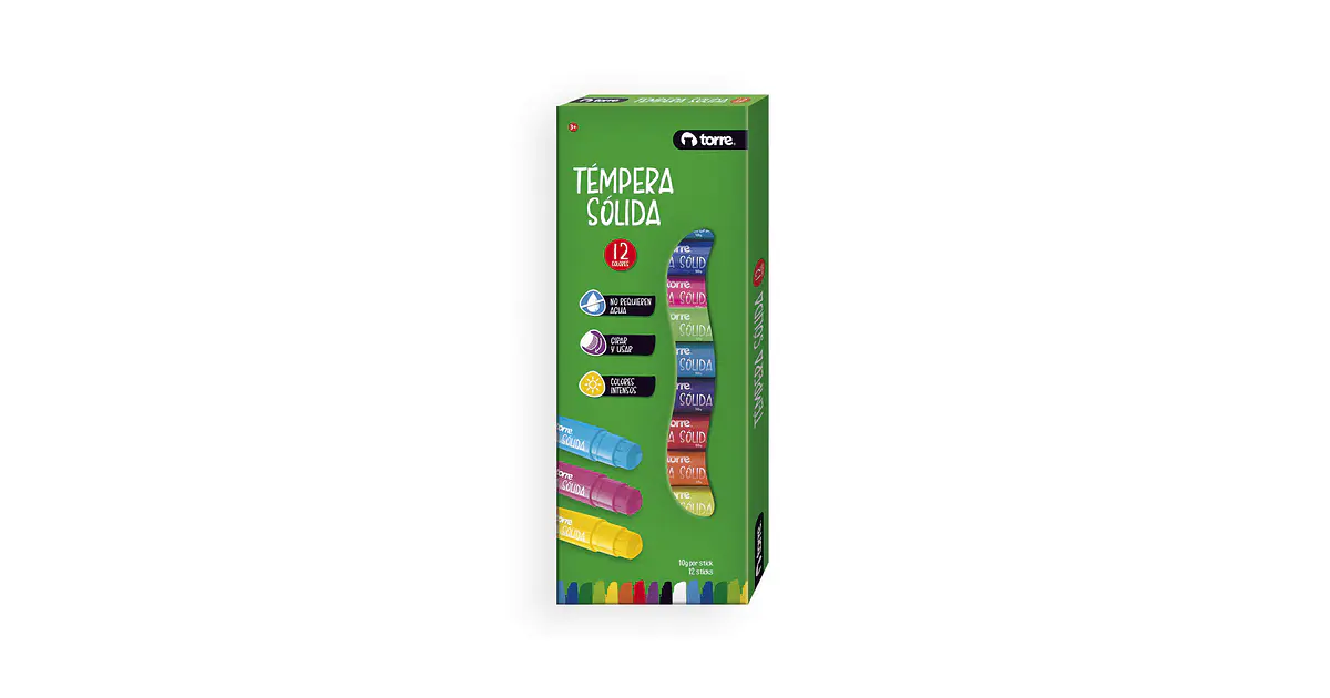 TEMPERA 12 COLORES SOLIDA TORRE 10GR