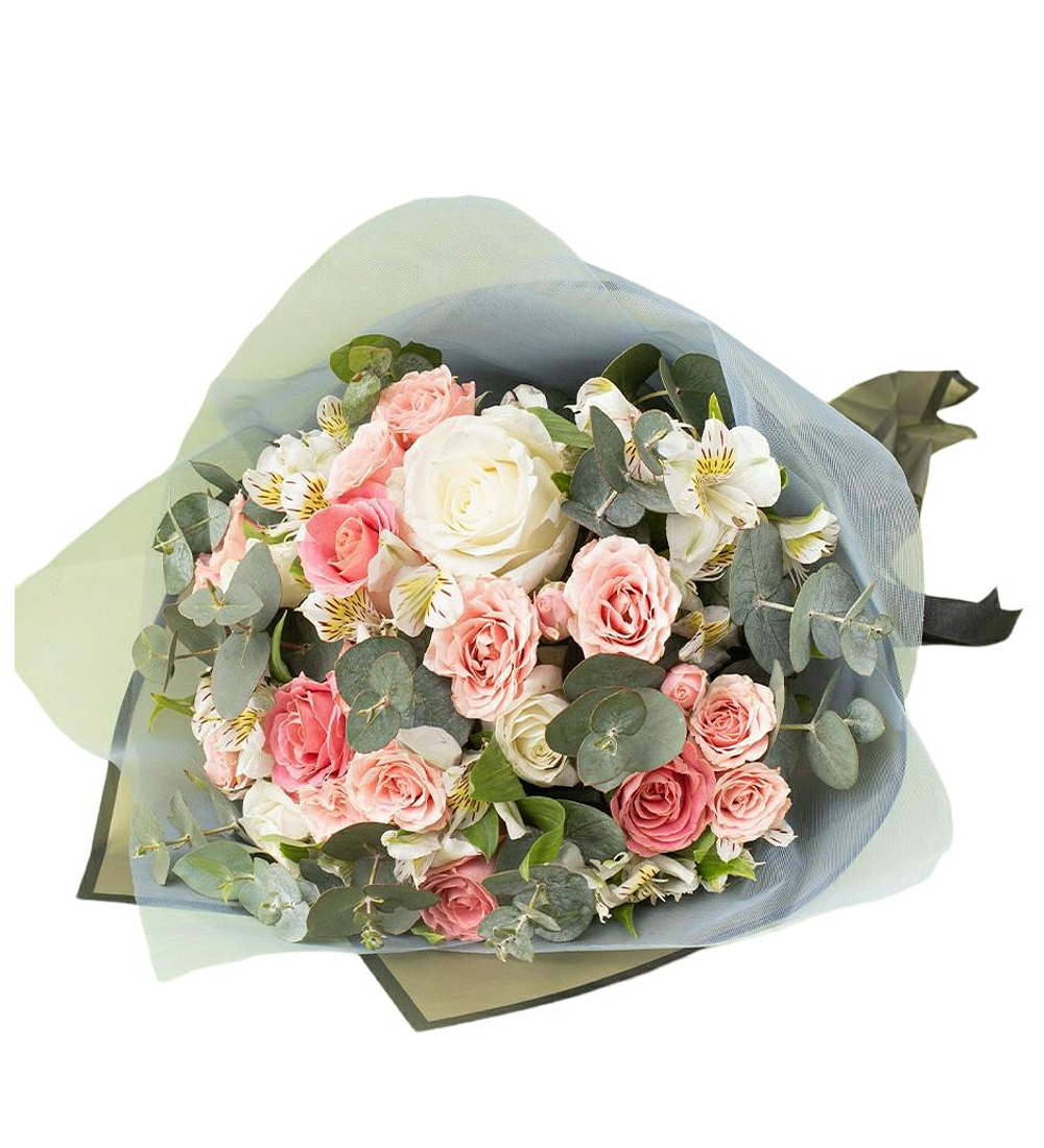 Ramo de mini rosas, astromelias y follaje | Envio Flores