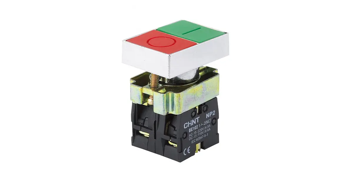 Pulsador Doble Partir/Parar, metálico, verde/rojo, 1NA+1NC