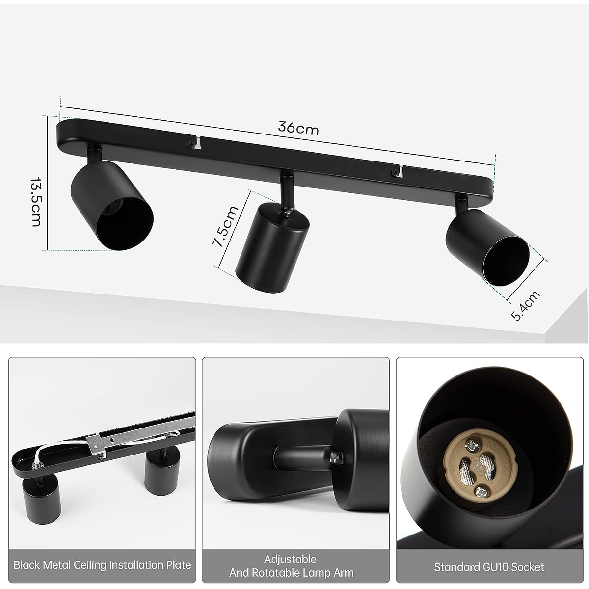 Aplique Lampara Triple Dirigible Con Ampolleta Dicroica Gu10
