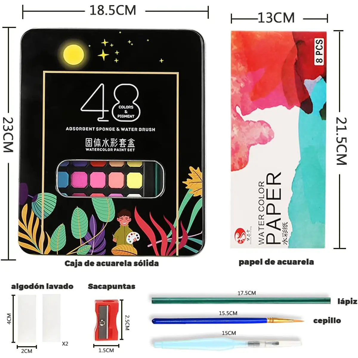 Kit Acuarelas Profesionales Pintura Acuarela Art 48 Colores