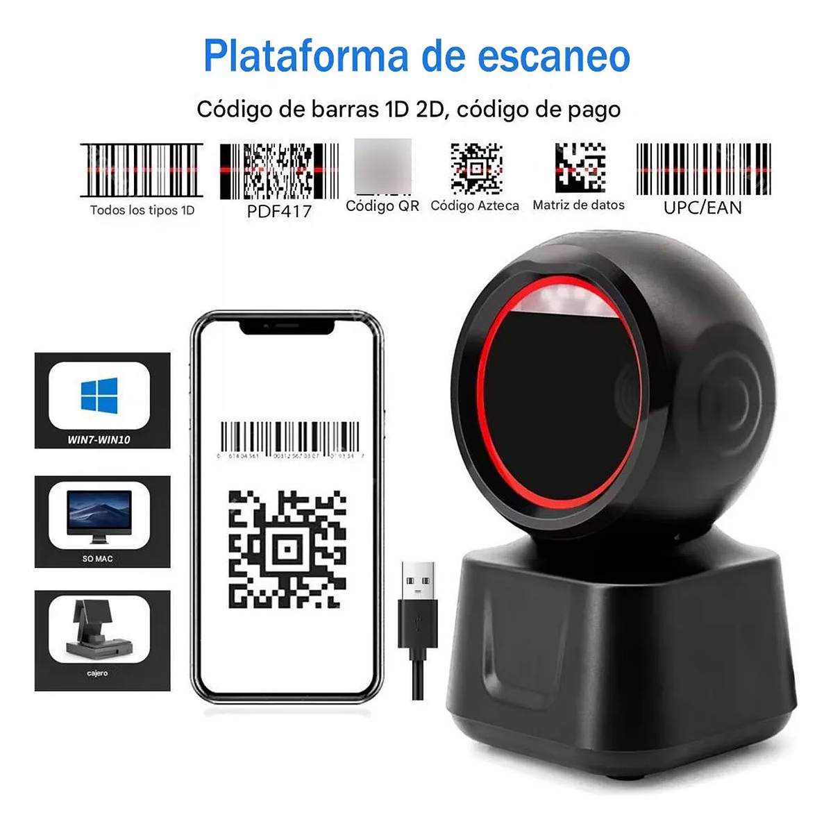 Lector Scanner De Códigos Qr / Barras 2d/1d Escritorio Usb