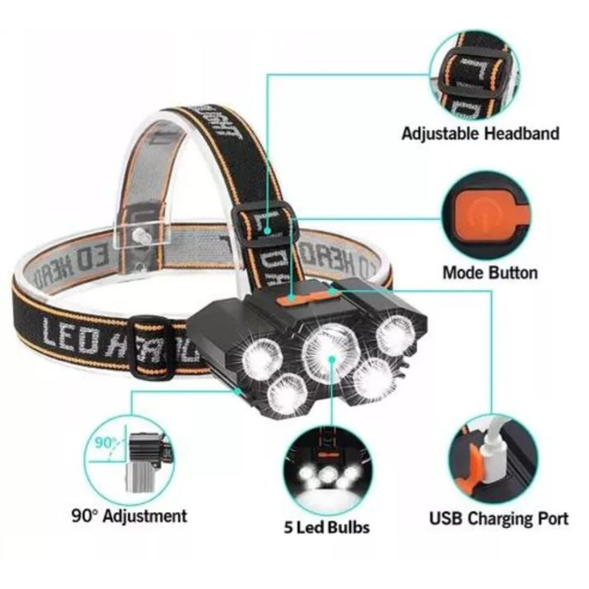 Linterna Minera Recargable 5 Led