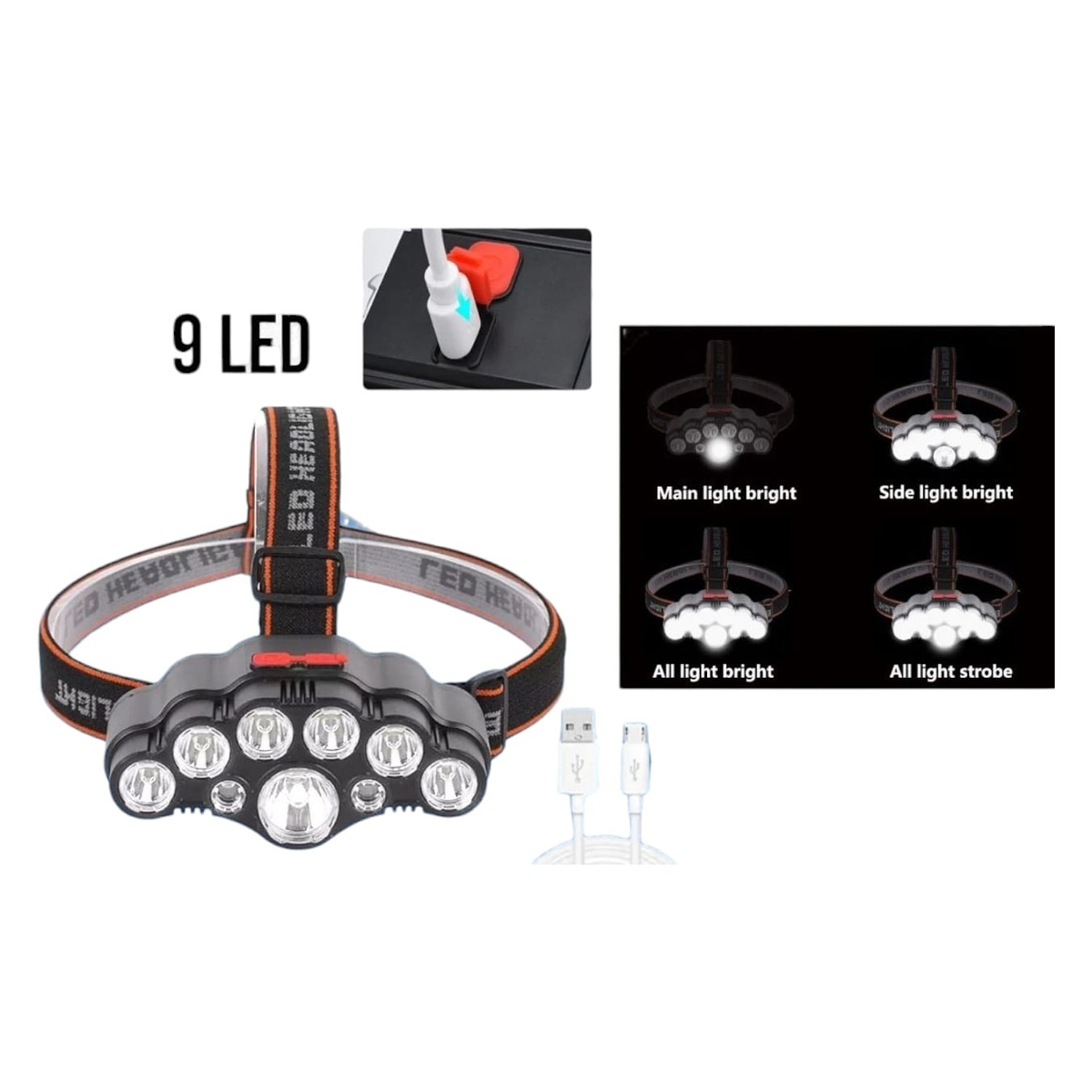 Linterna Minera Recargable 9 Led