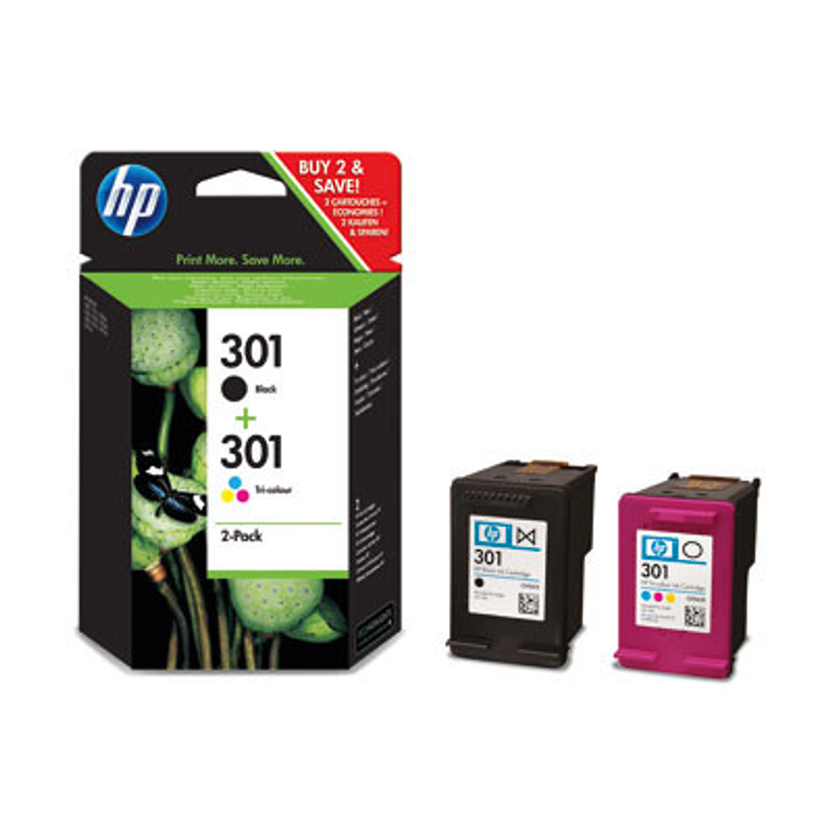 Pack 2 Tinteiros HP 301 Preto e Cores (N9J72AE)