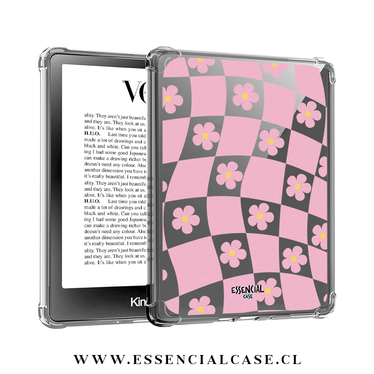 Carcasa transparente Kindle - Kobo diseño flores cuadro rosa