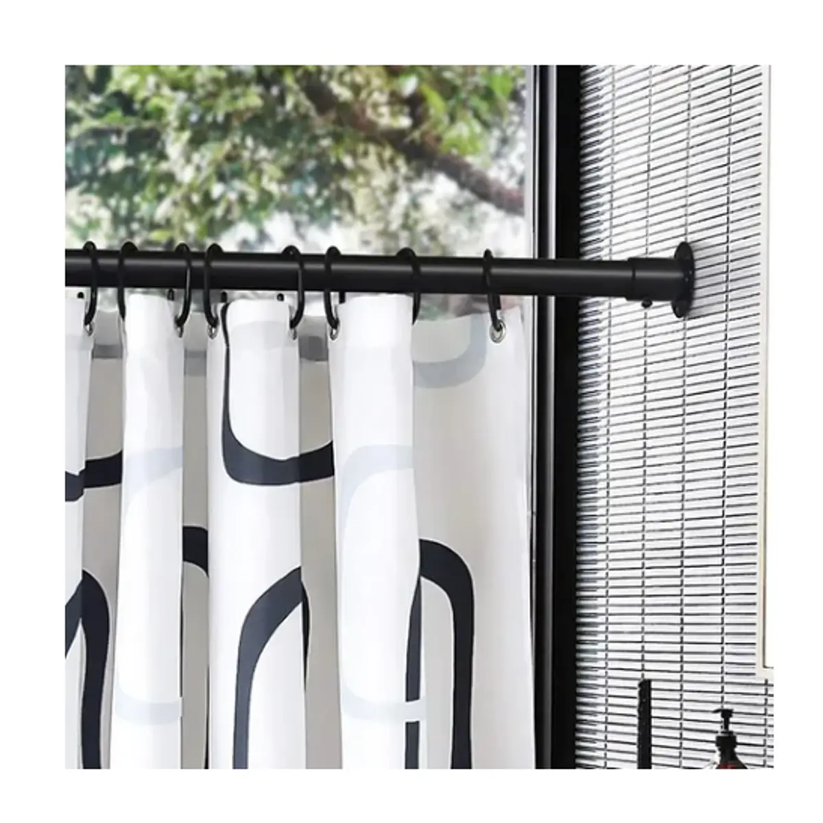 Set Kit Ganchos Argolla Cortina Baño Ducha 12und Pvc Negro