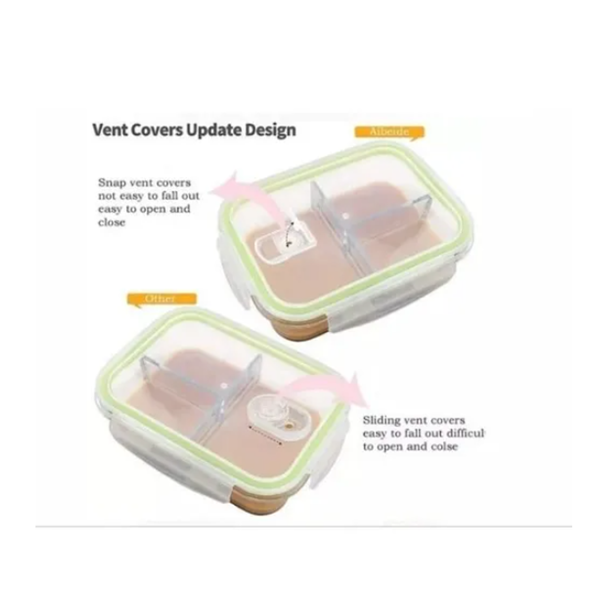 Taper Tupper De 3 Divisiones Vidrio Para Comida Con Válvula