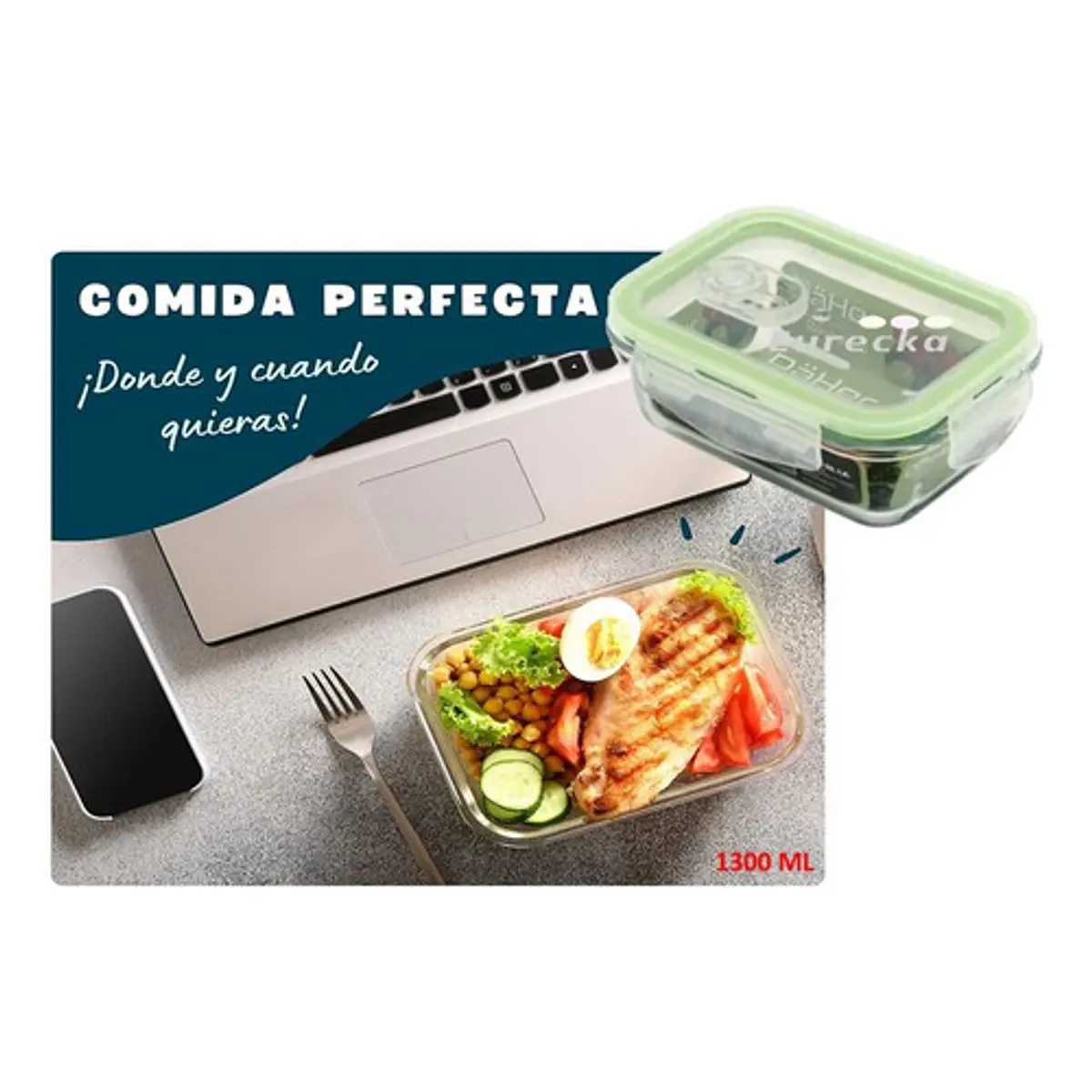 Taper Tupper Hermético Vidrio Comida 1.300ml