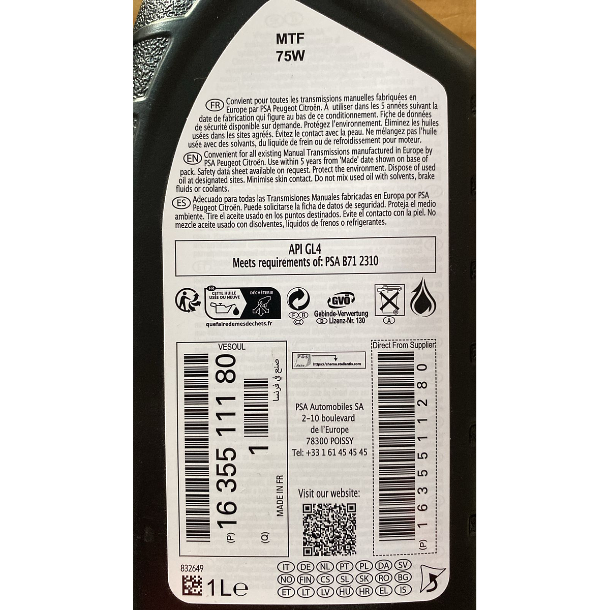 ACEITE CAJA DE CAMBIOS MANAL (3 LITROS) HDI 2.0