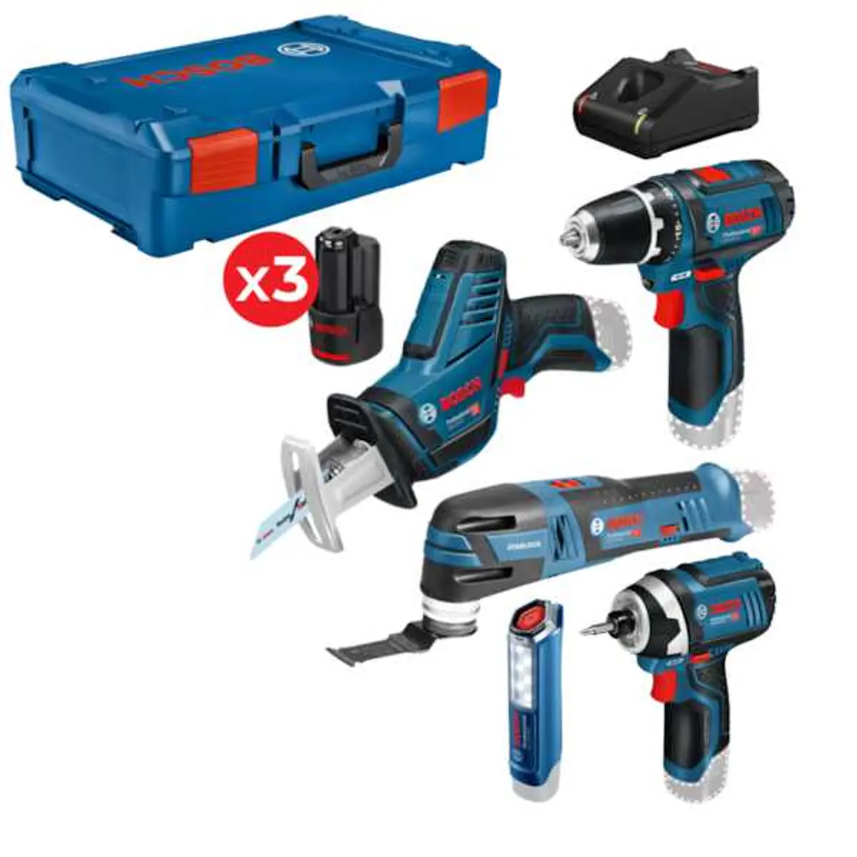 Kit de 5 ferramentas 12V + 3 baterias 2.0Ah + Mala XL-BOXX B
