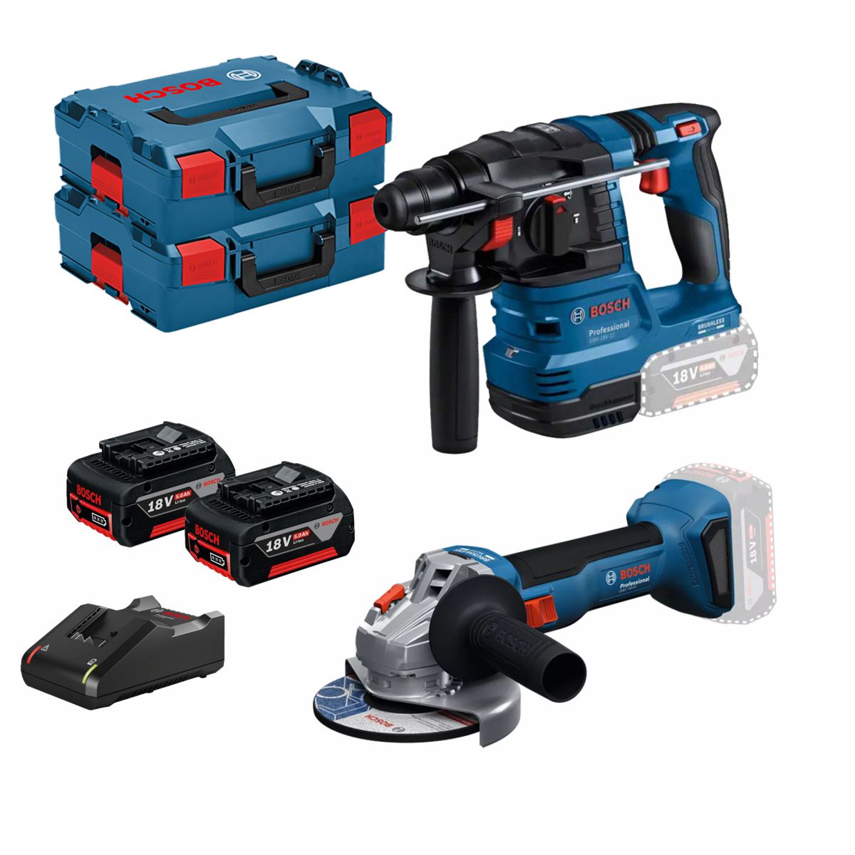 KIT GBH 18V-22, GWS 18V-8 (125) + 2x 18V 5Ah PRIMeKIT BOSCH