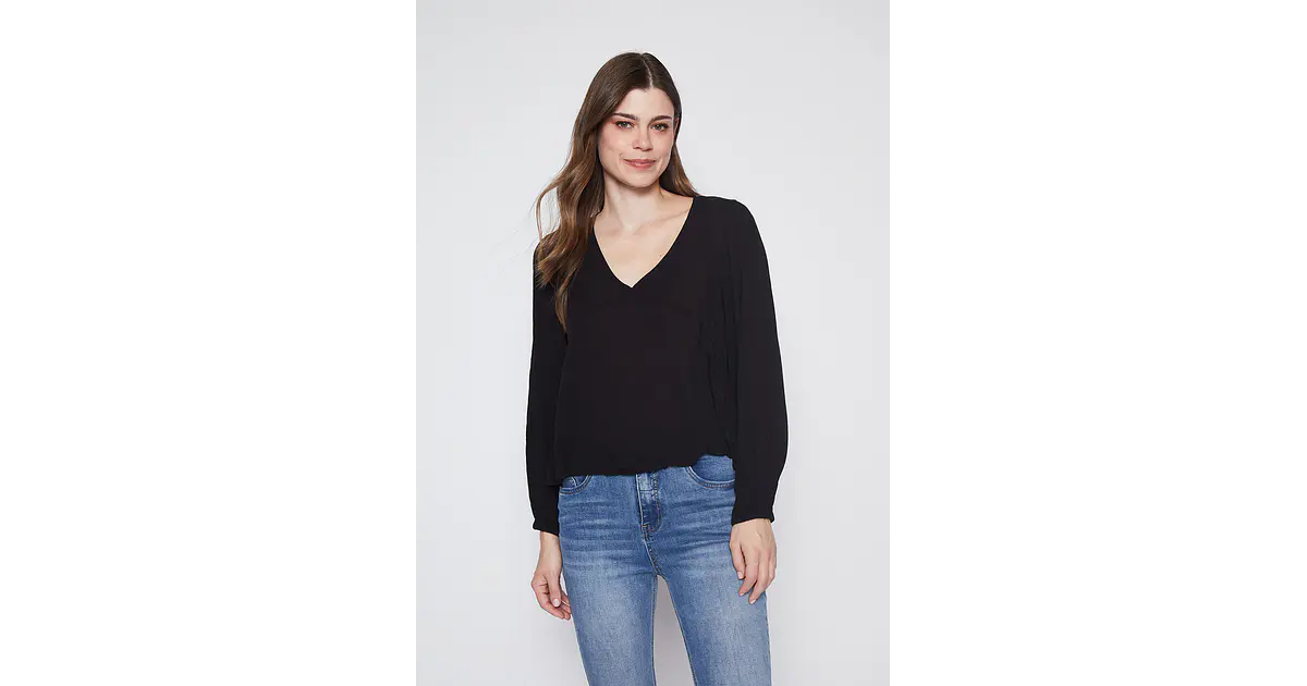 Blusa Mujer Negro Amasada Rayada Family Shop
