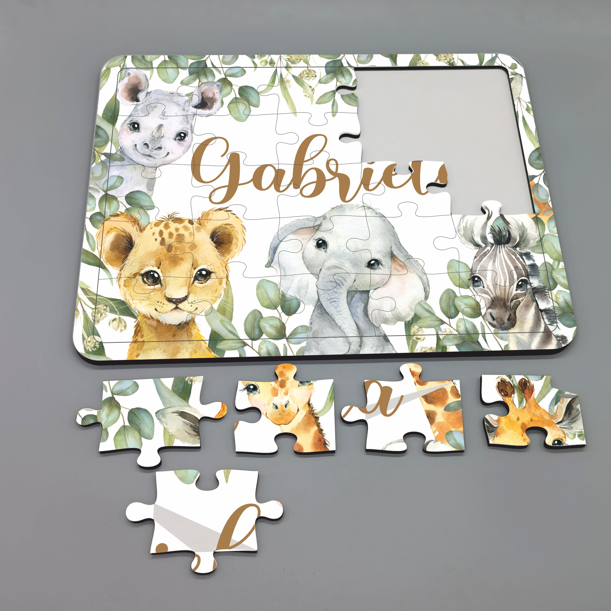 Puzzle infantil personalizado com nome Animais da Selva
