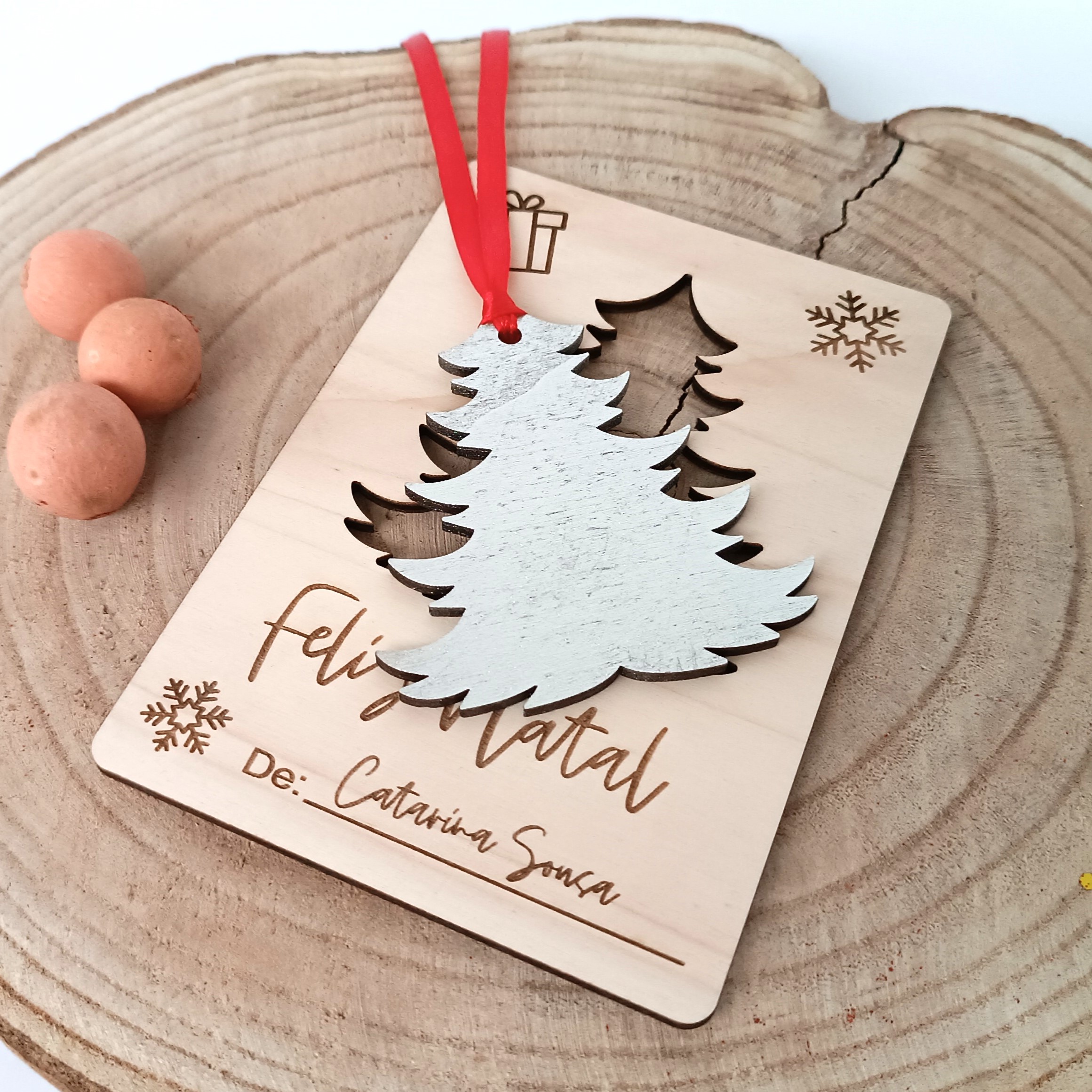 Postal 3D de Natal Personalizado para Decoração de Árvore