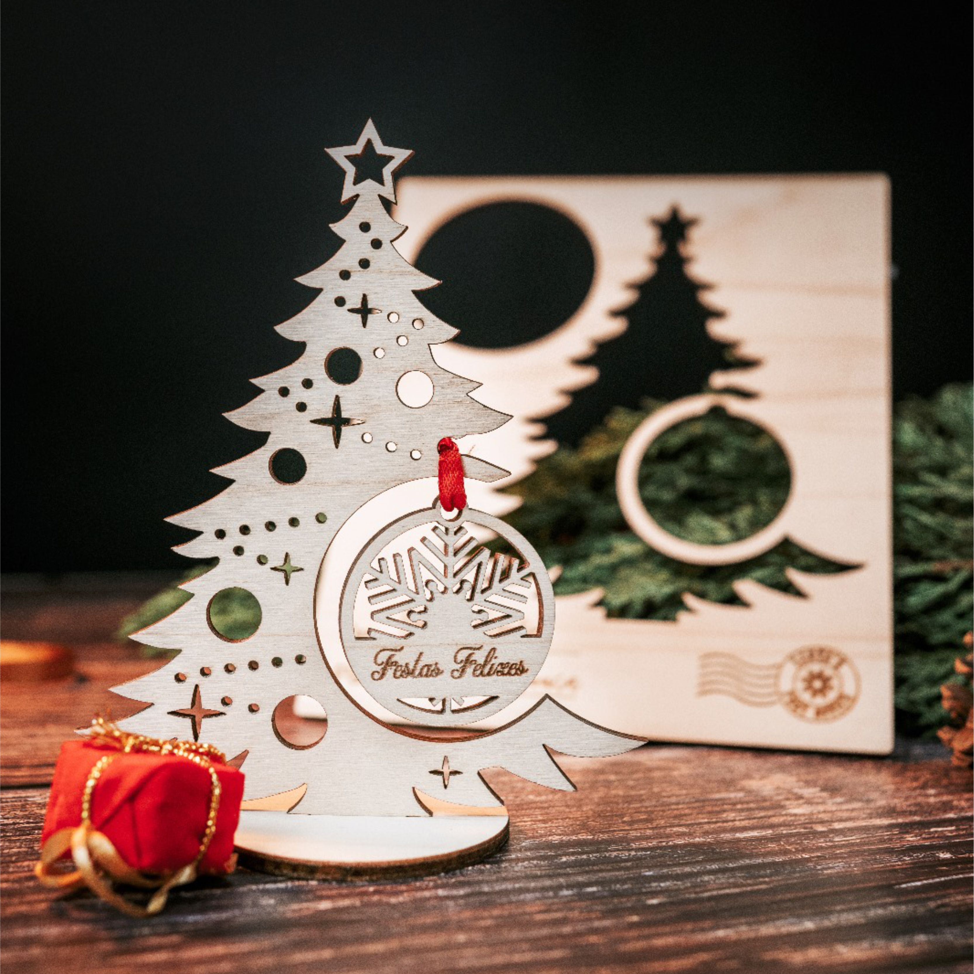 Postal 3D de Natal Personalizado em Contraplacado - Arte e M