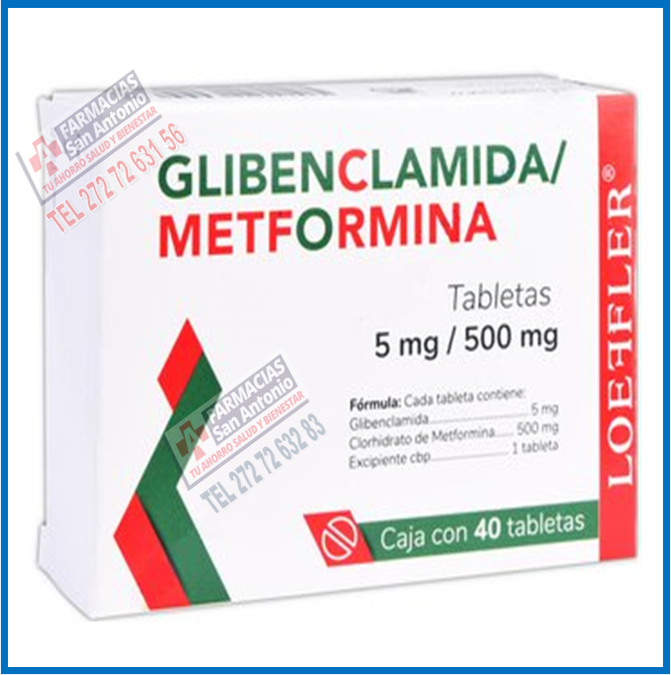 Metformina glibenclamida 5mg / 500mg 40 tabletas