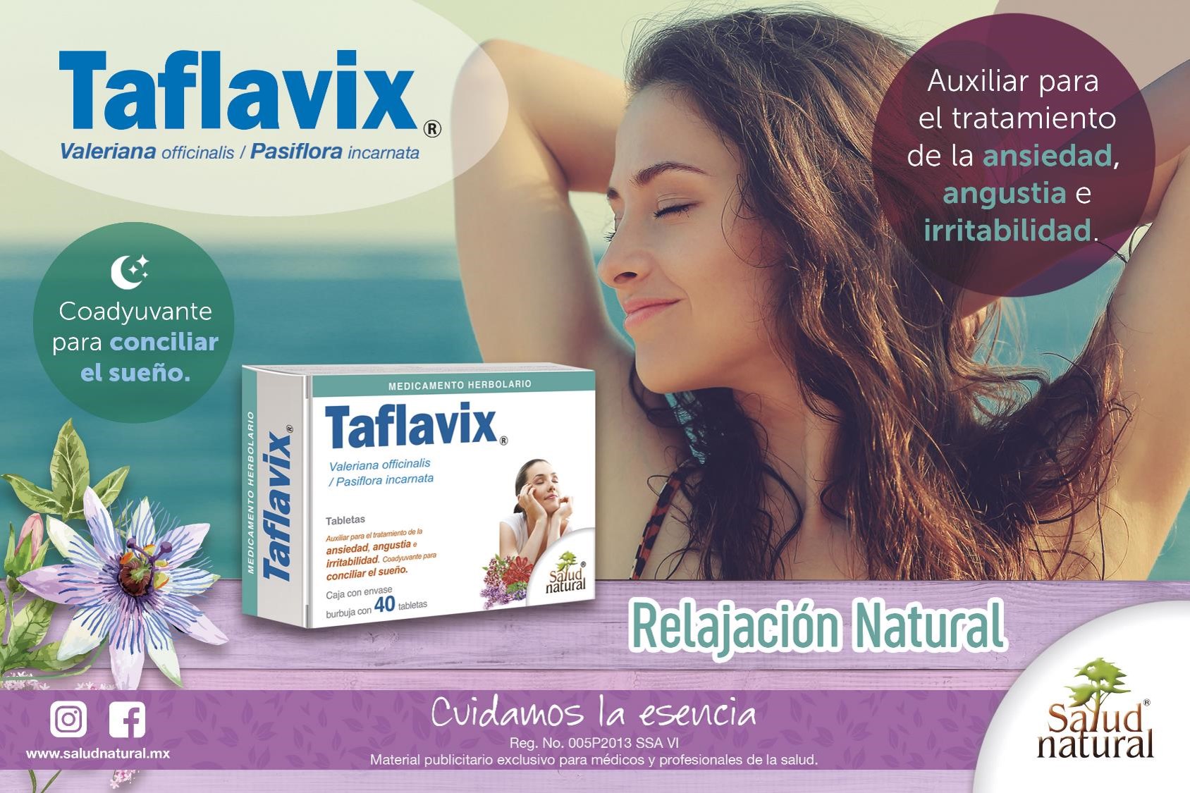 Taflavix valeriana 100mg pasiflora 60mg relajante 40tablet
