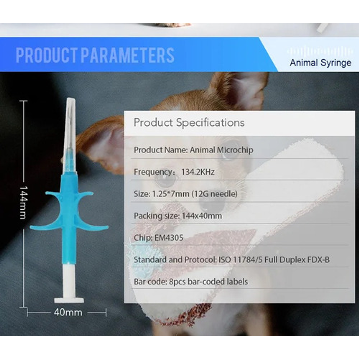 1 Chip Mascotas Perros Gatos 2.12x12mm Icar Certificado