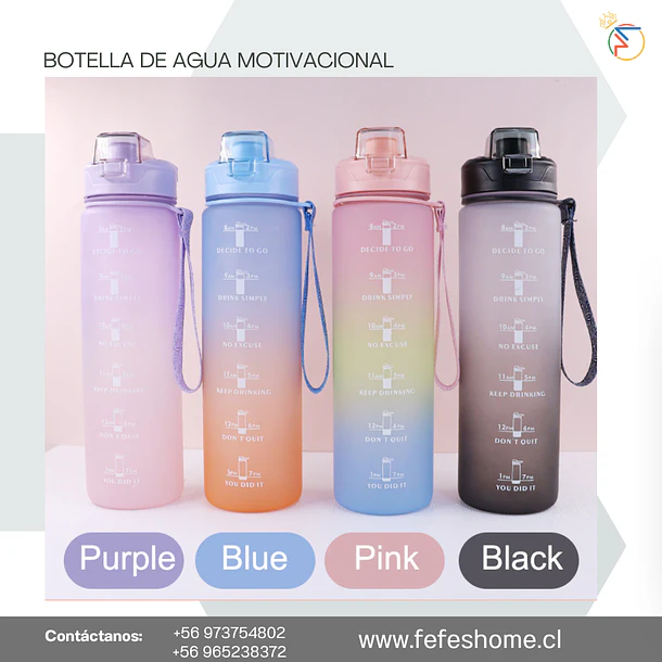 Botella de agua Motivacional 1 Litro + Sticker de Regalo