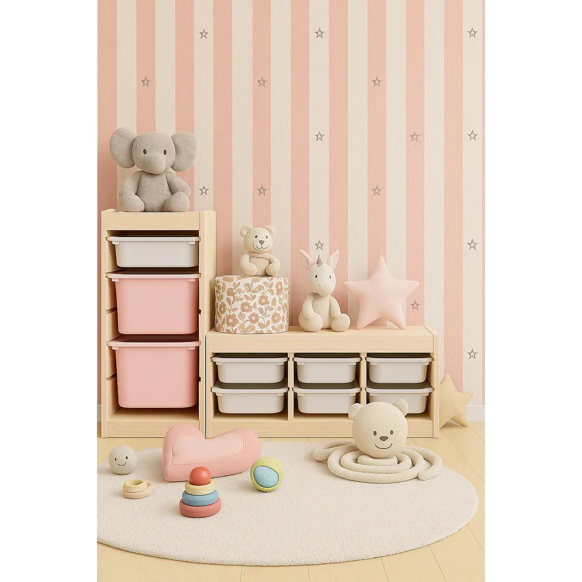 Papel Mural Pvc Franjas Rosadas Con Estrellas