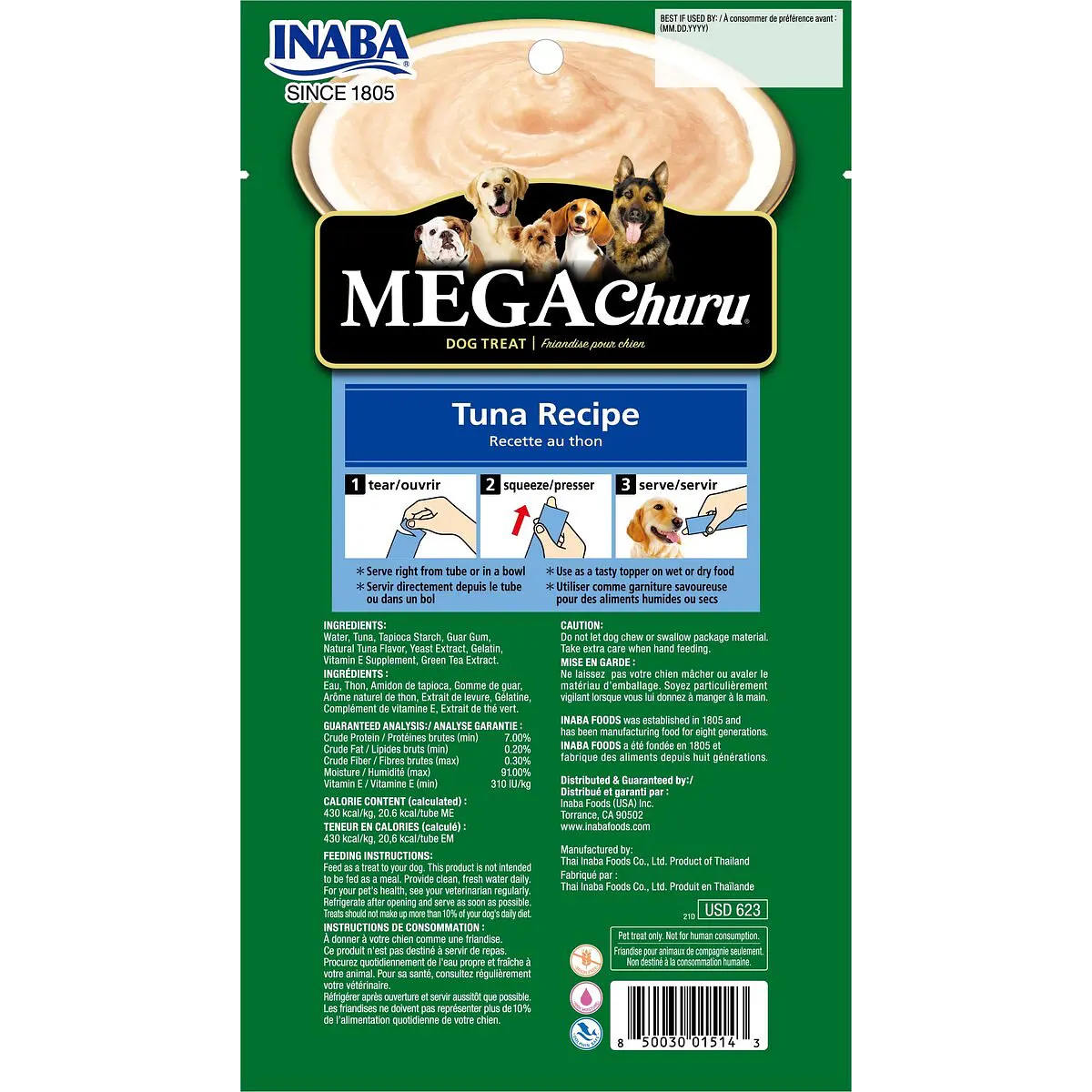Inaba Megachuru snack Dog Tuna 48gr 3 tubos.