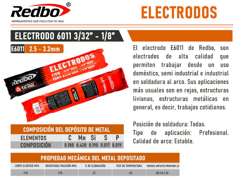 Electrodo Soldadura 6011 1/8 3,2mm 1 Kg Redbo
