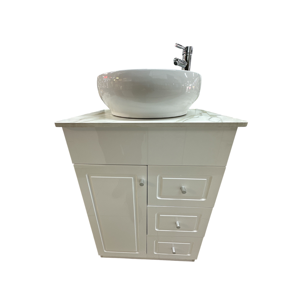 VANITORIO CON MUEBLE BLANCO SOBREPUESTO 60CM + GRIFERIA ALTA