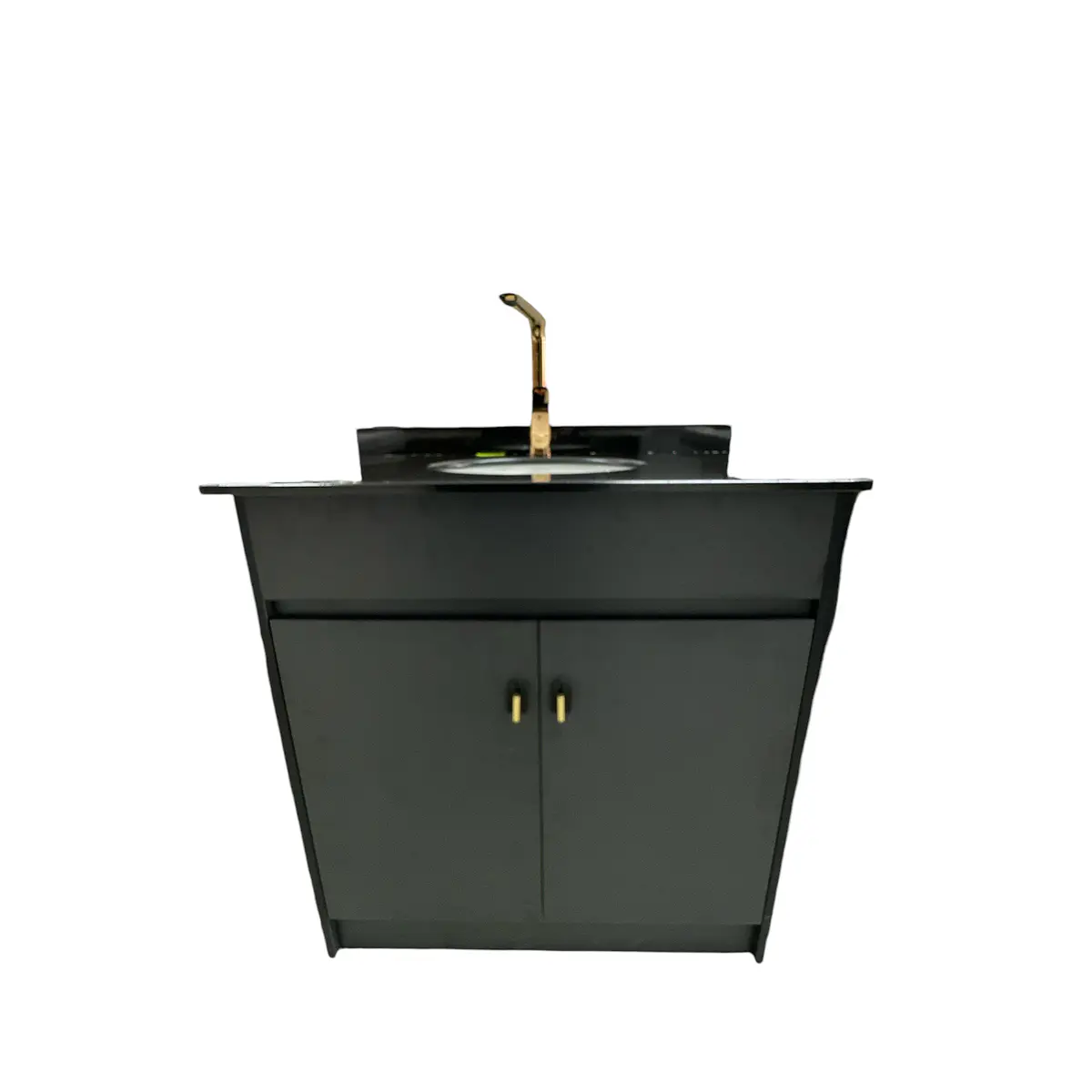 VANITORIO CON MUEBLE BLACK 80CM GRANITO + GRIFERIA DORADA
