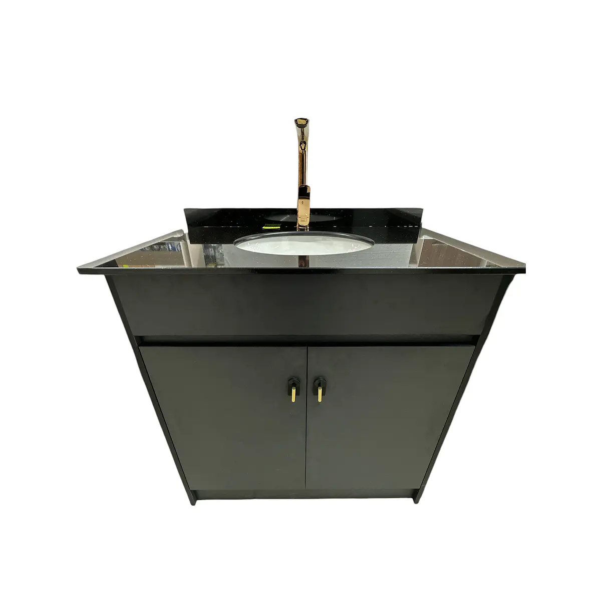VANITORIO CON MUEBLE BLACK 80CM GRANITO + GRIFERIA DORADA