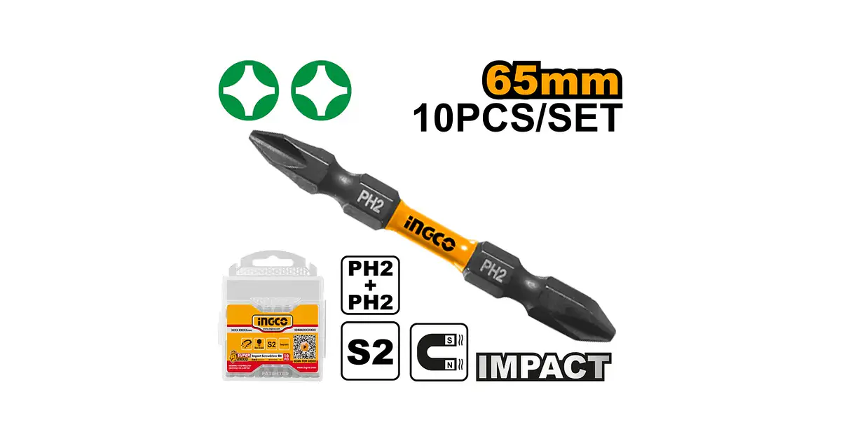 Set De Puntas De Impacto Industrial 10 Pcs PH2 + PH2 X 65MM