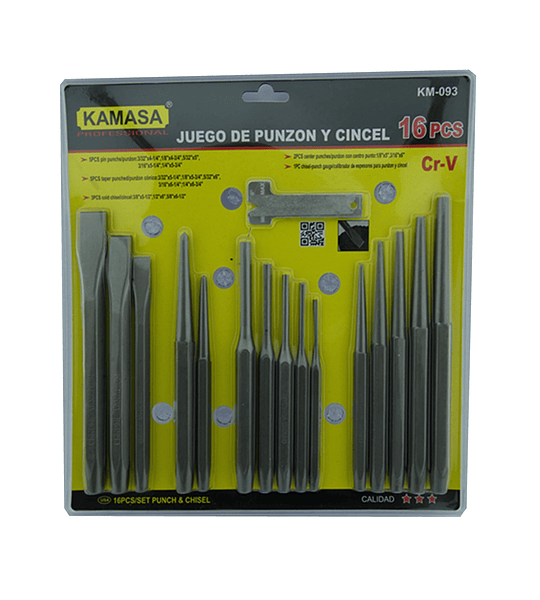 Kit Set Juego De Punzon Y Cincel 16 Piezas Kamasa
