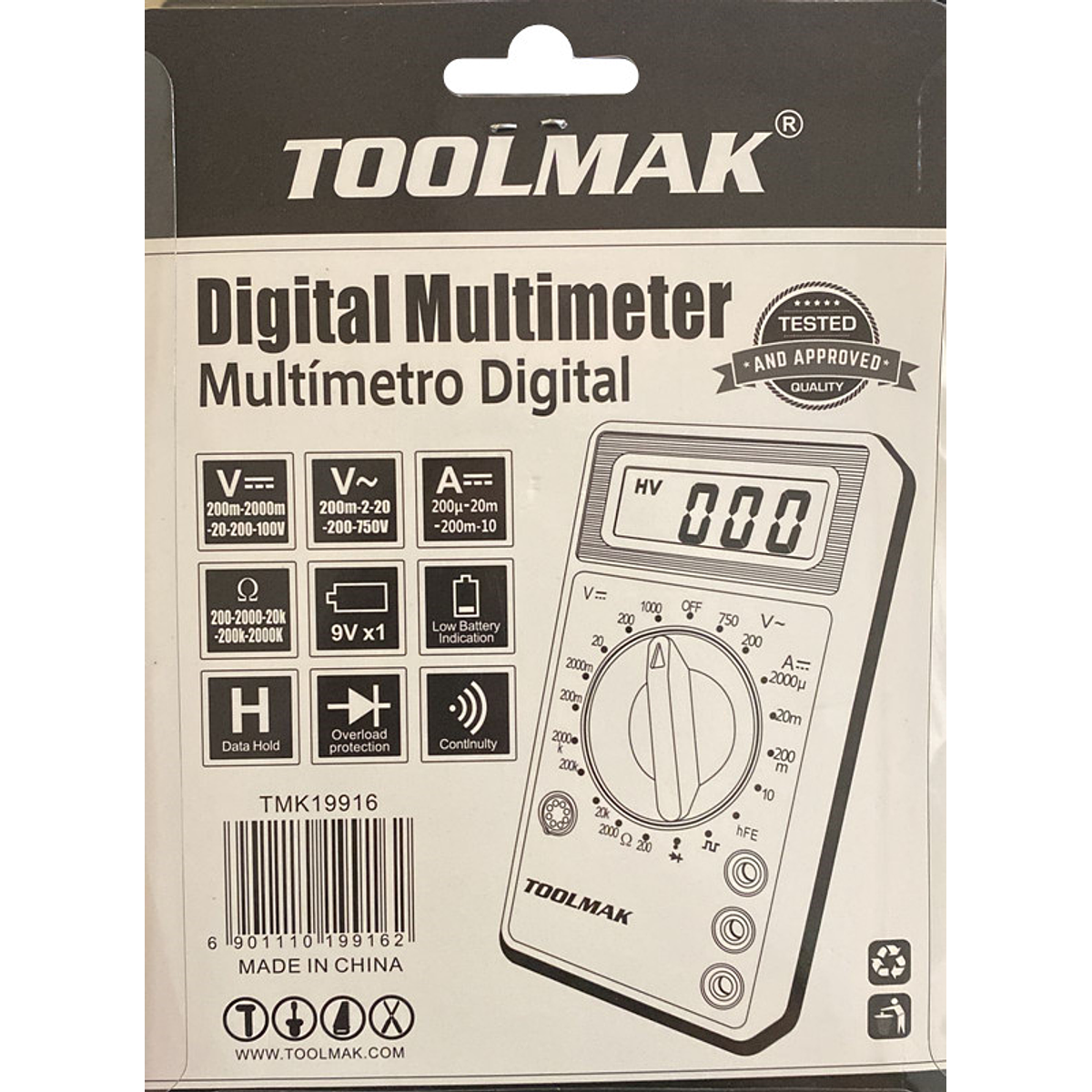 Multimetro Multitester Digital Toolmak Tmk19916