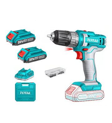 Taladro Atornillador Inalambrico 10mm 20v 2bat + Carg Total