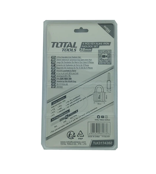 Juego 4 Candado De Seguridad 38 Mm Total Tlk31t4382