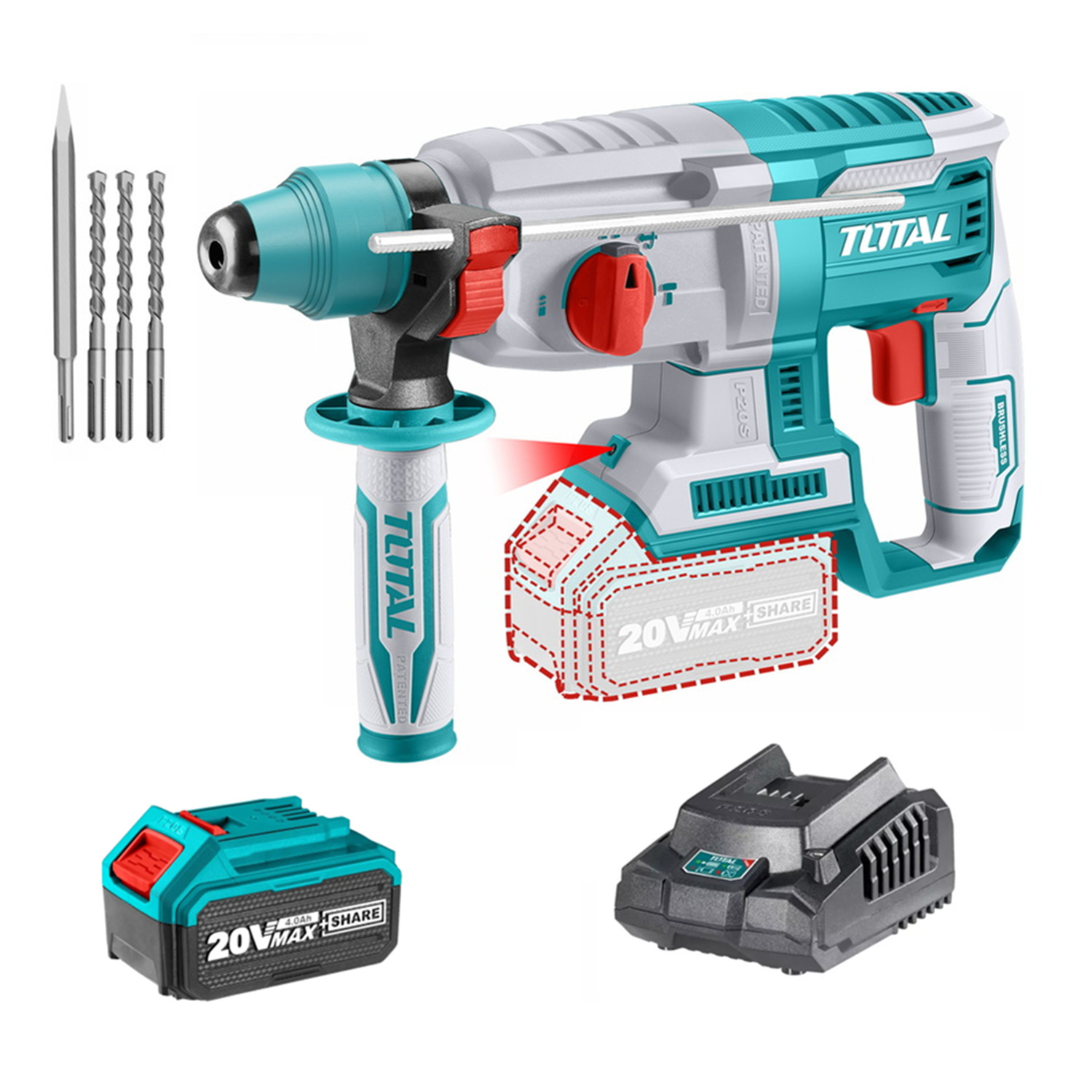 Rotomartillo 20v Sds Plus Bat + Cargador Total Trhli20228