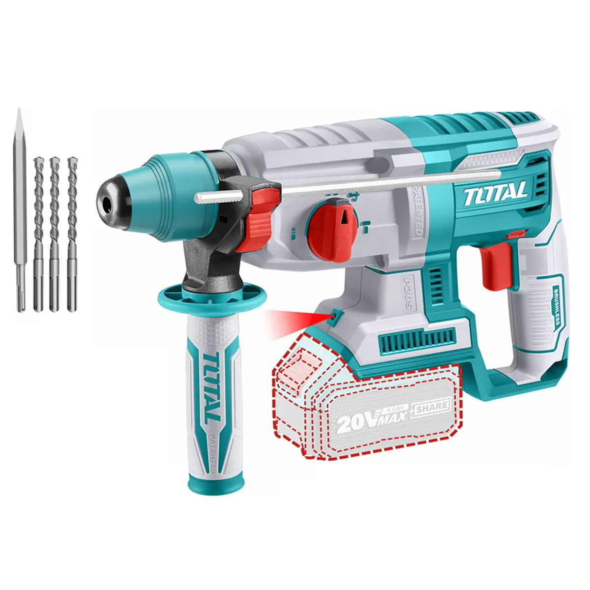 Rotomartillo Inalámbrico 20v Sds Plus Total Trhli20228