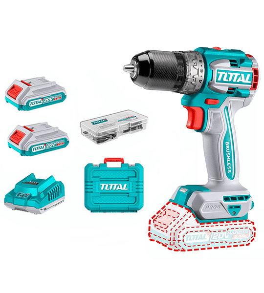 Taladro Atornillador 20v 13mm 2bat+ Carg Total Tdli20602
