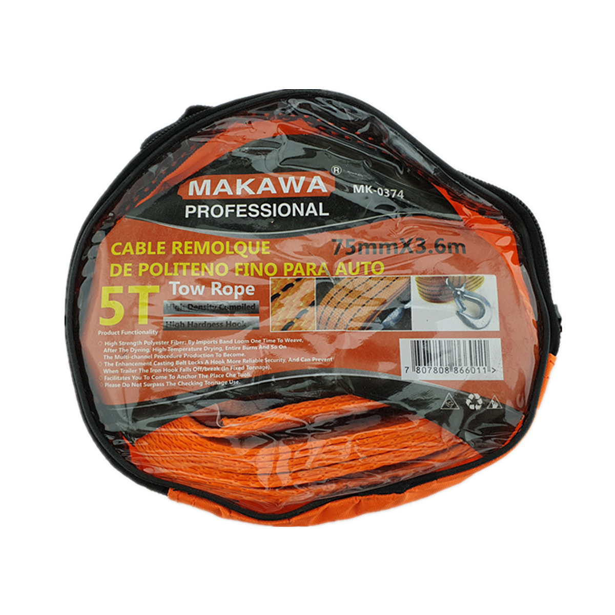 Cable Remolque Para Auto 5 Toneladas 75mm X 3.6m Makawa