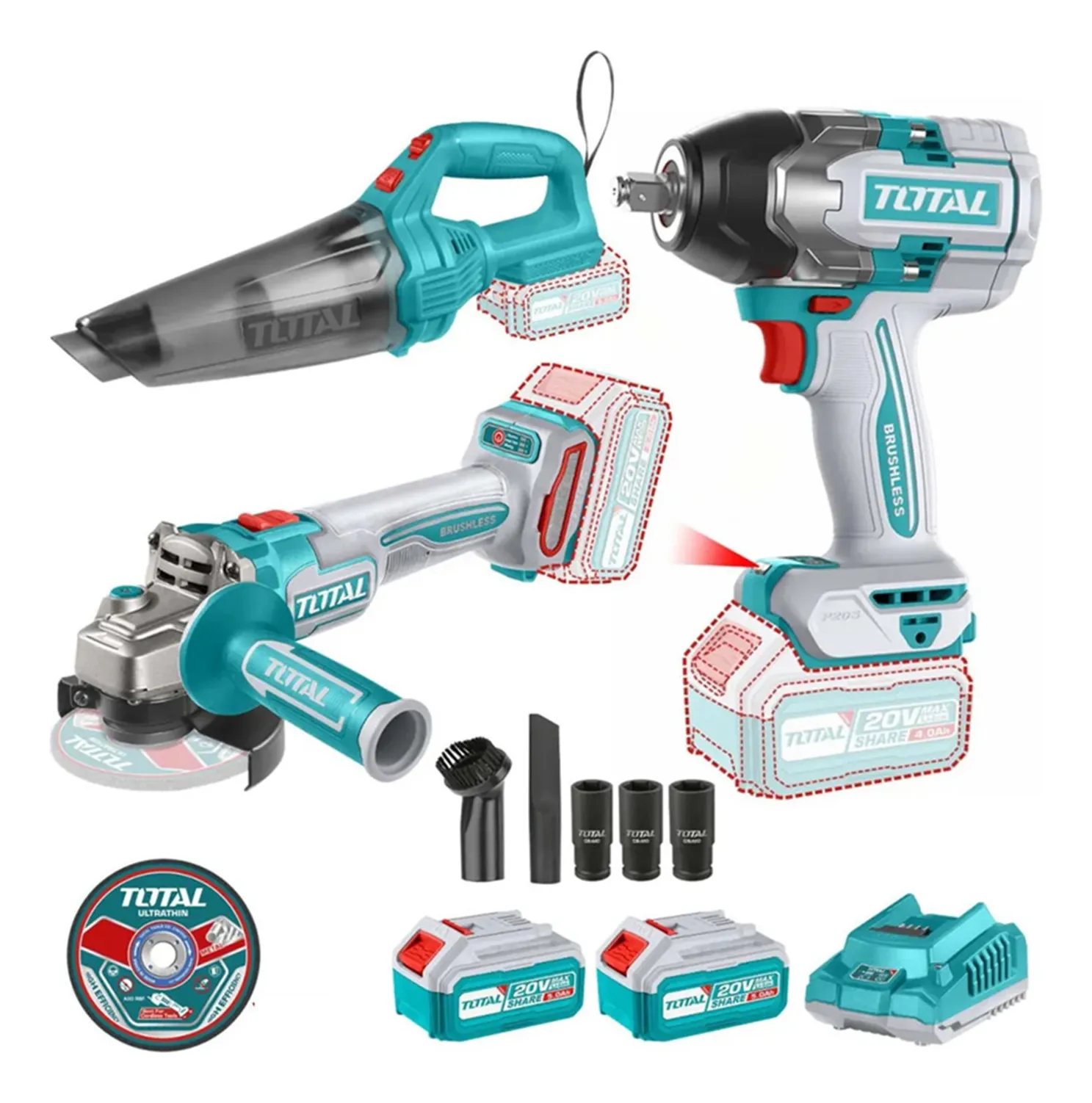 Kit Llave Impacto + Esmeril + Aspiradora Total Tosli240789