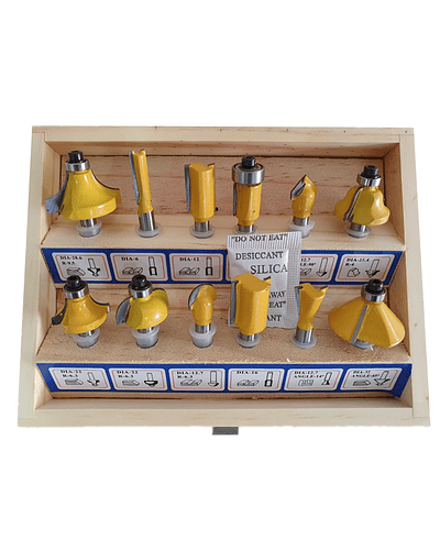 Kit Juego Fresas 12 Piezas 1/4 6.35mm Tupi Router Fresadora