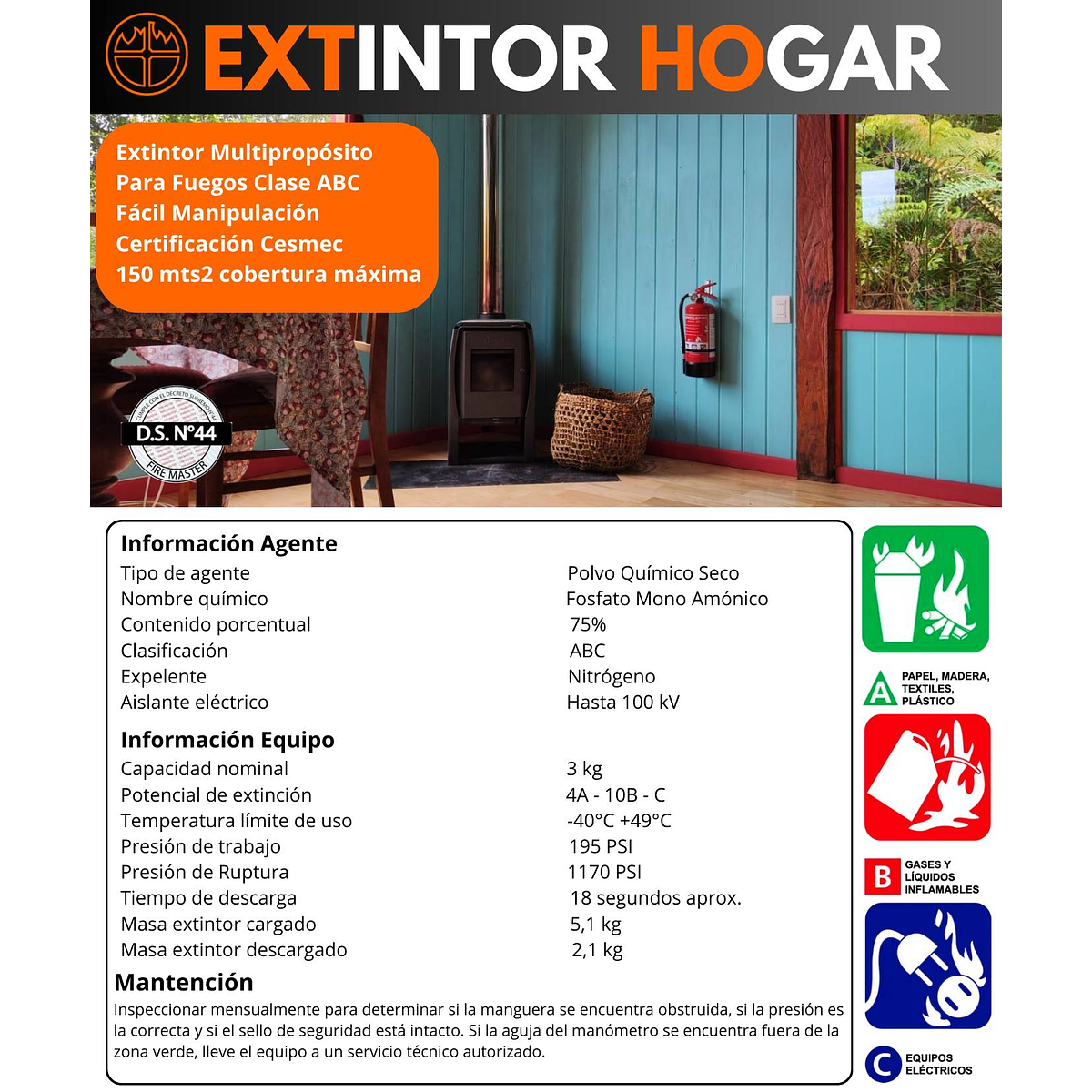 Pack 2 Extintores Hogar de 3 Kg. FIRE MASTER