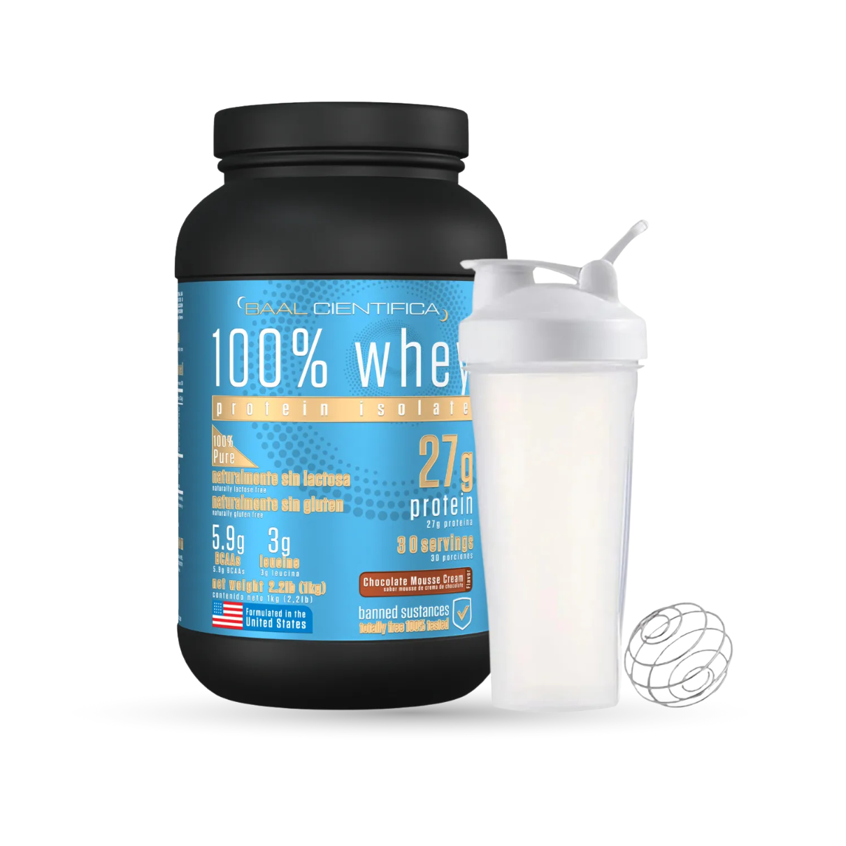 Whey Protein 100% Isolate 1kg - Chocolate Mousse + Shaker
