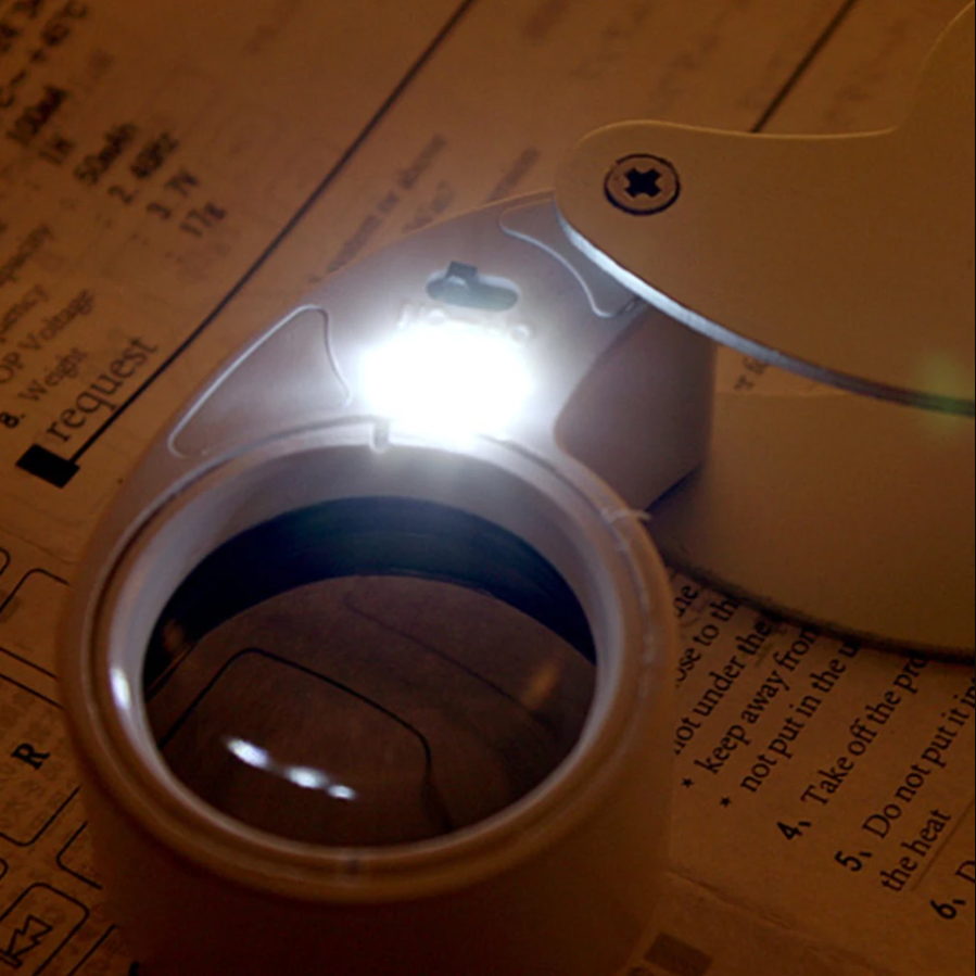 Lupa geológica con luz Led aumento 40x-25mm - Blanco