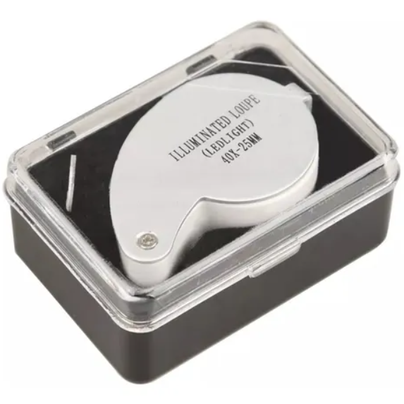 Lupa geológica con luz Led aumento 40x-25mm - Blanco