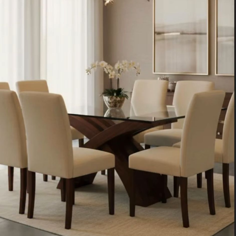 Comedor de vidrio y madera para 8 sillas