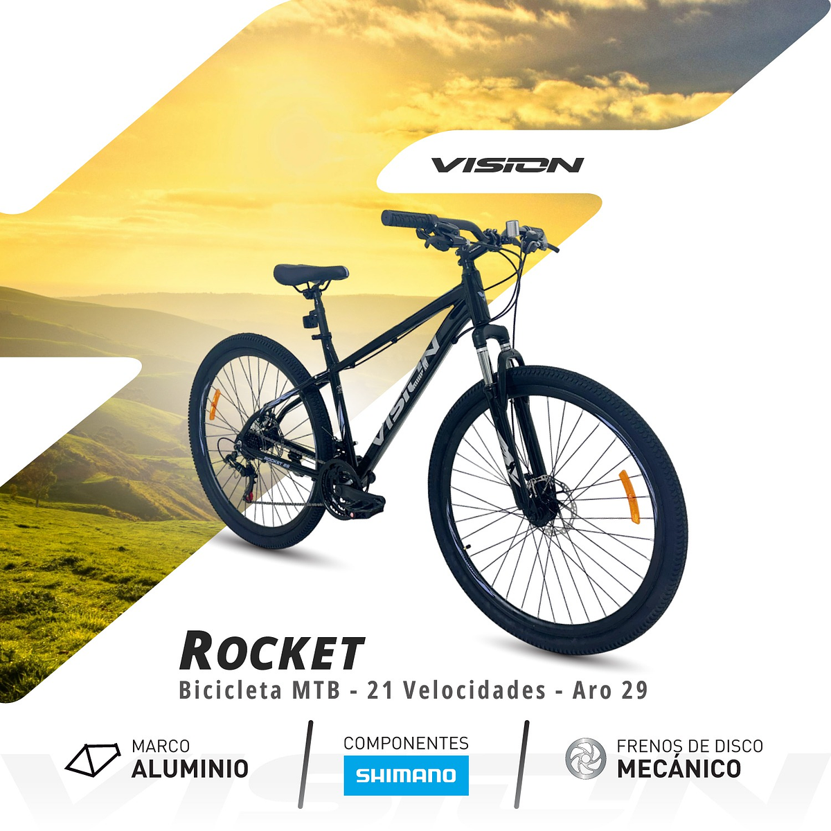 Bicicleta Vision Rocket Aro 29 Shimano 21V Disco (entrega po