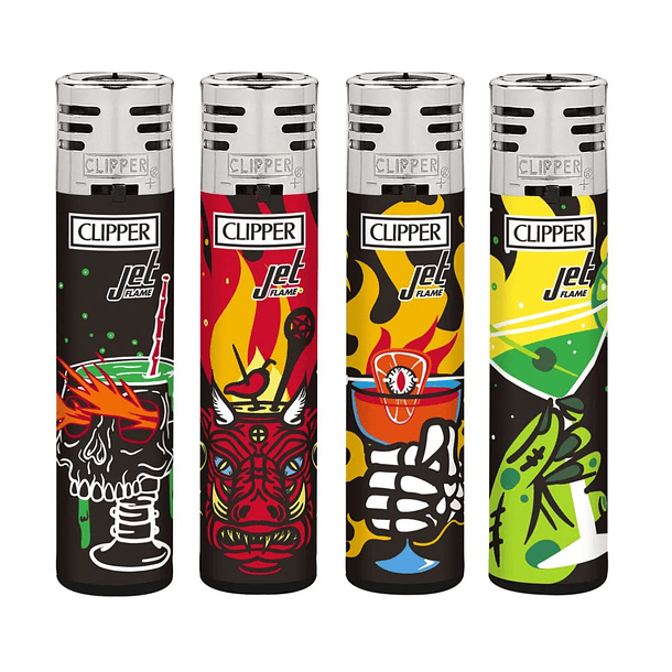 Encendedor Clipper Jet Flame Skull Drinks