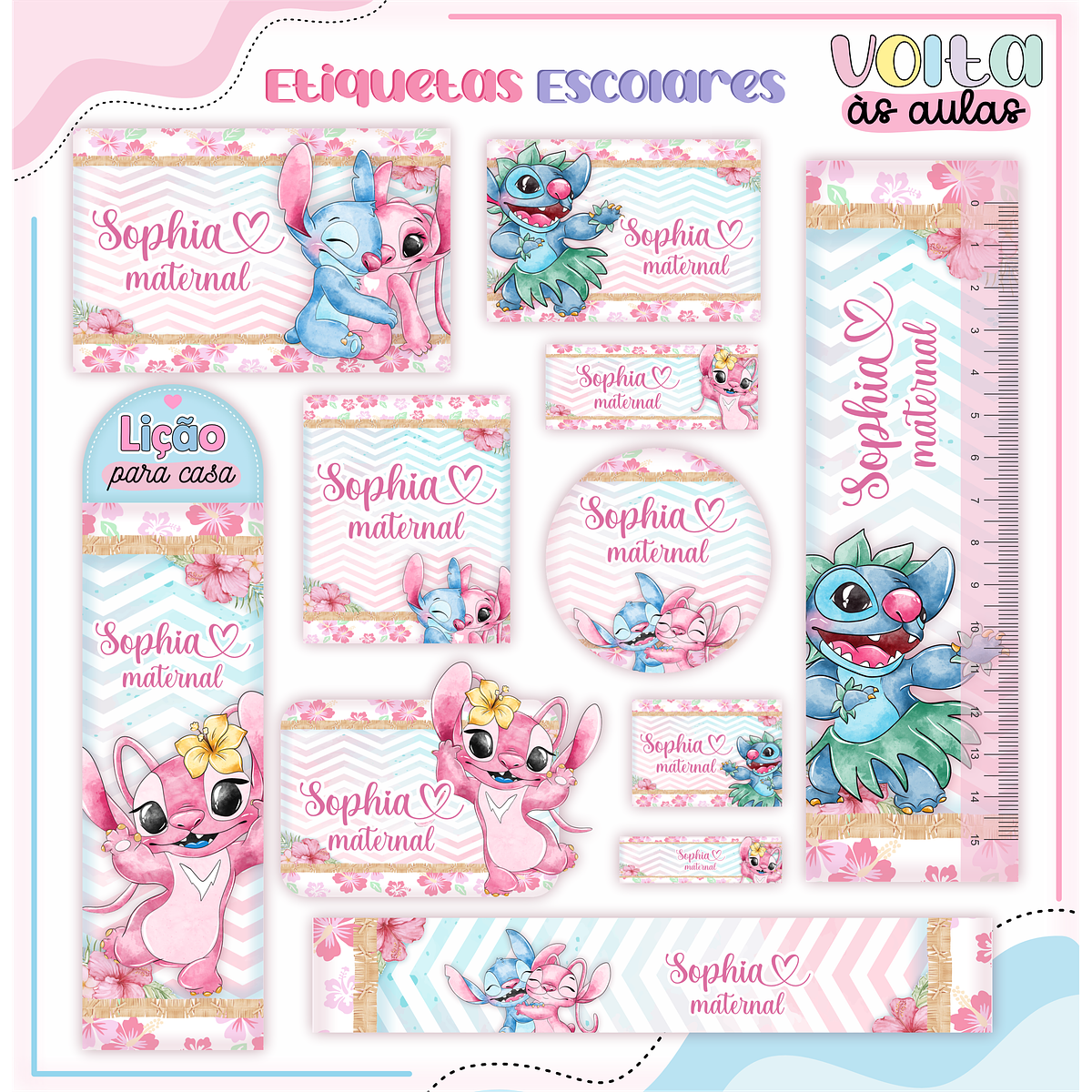 ARQUIVO ETIQUETA ESCOLAR STITCH - LINA
