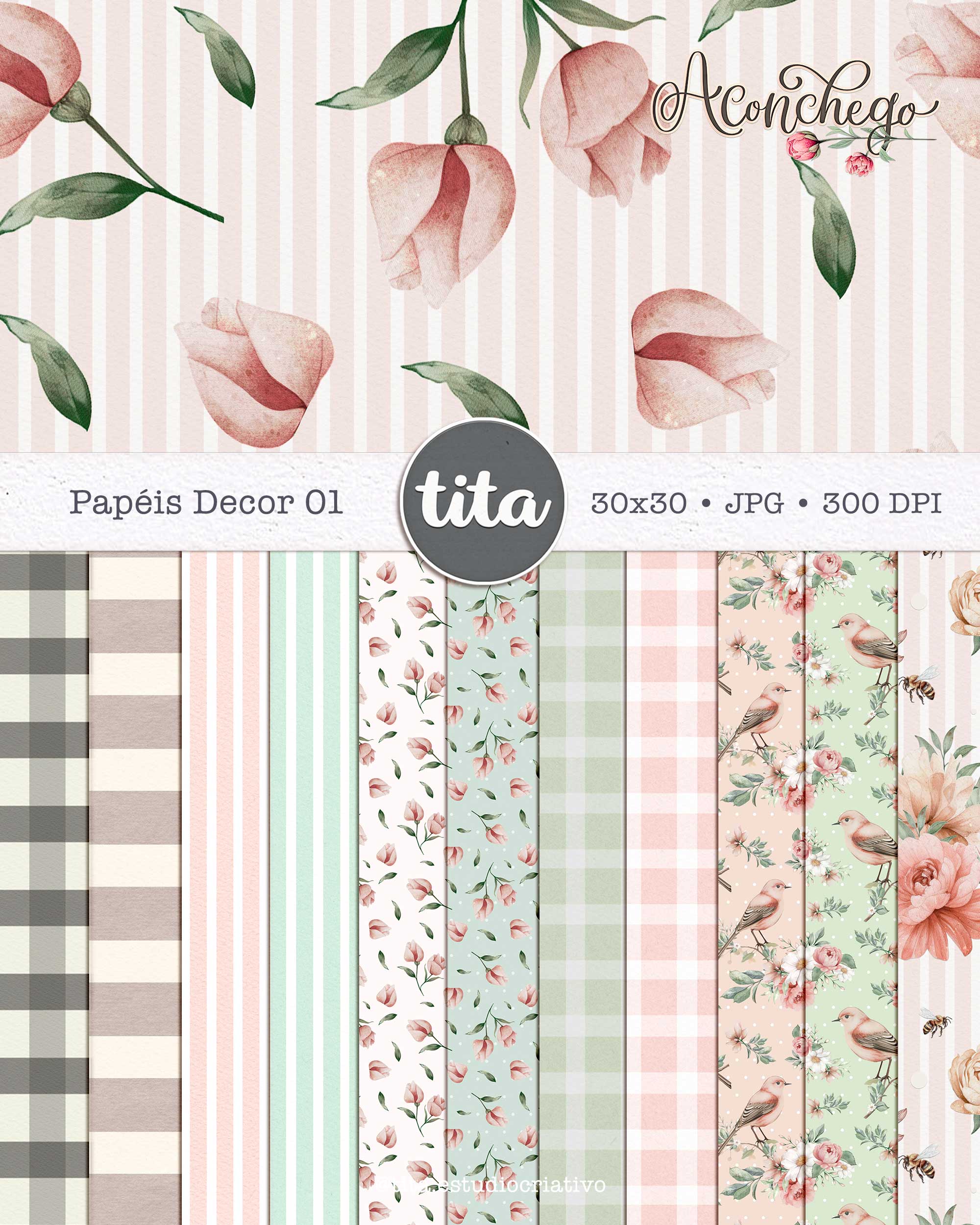 Kit Digital Combo Papéis Coleção Aconchego - tita